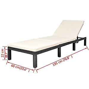KCCLVER Sun Lounger with Cushion Poly Rattan Black,Relax in Comfort: Adjustable Rattan Sun Lounger with Washable Cushion Cover Outdoor Furniture, Sun Loungers