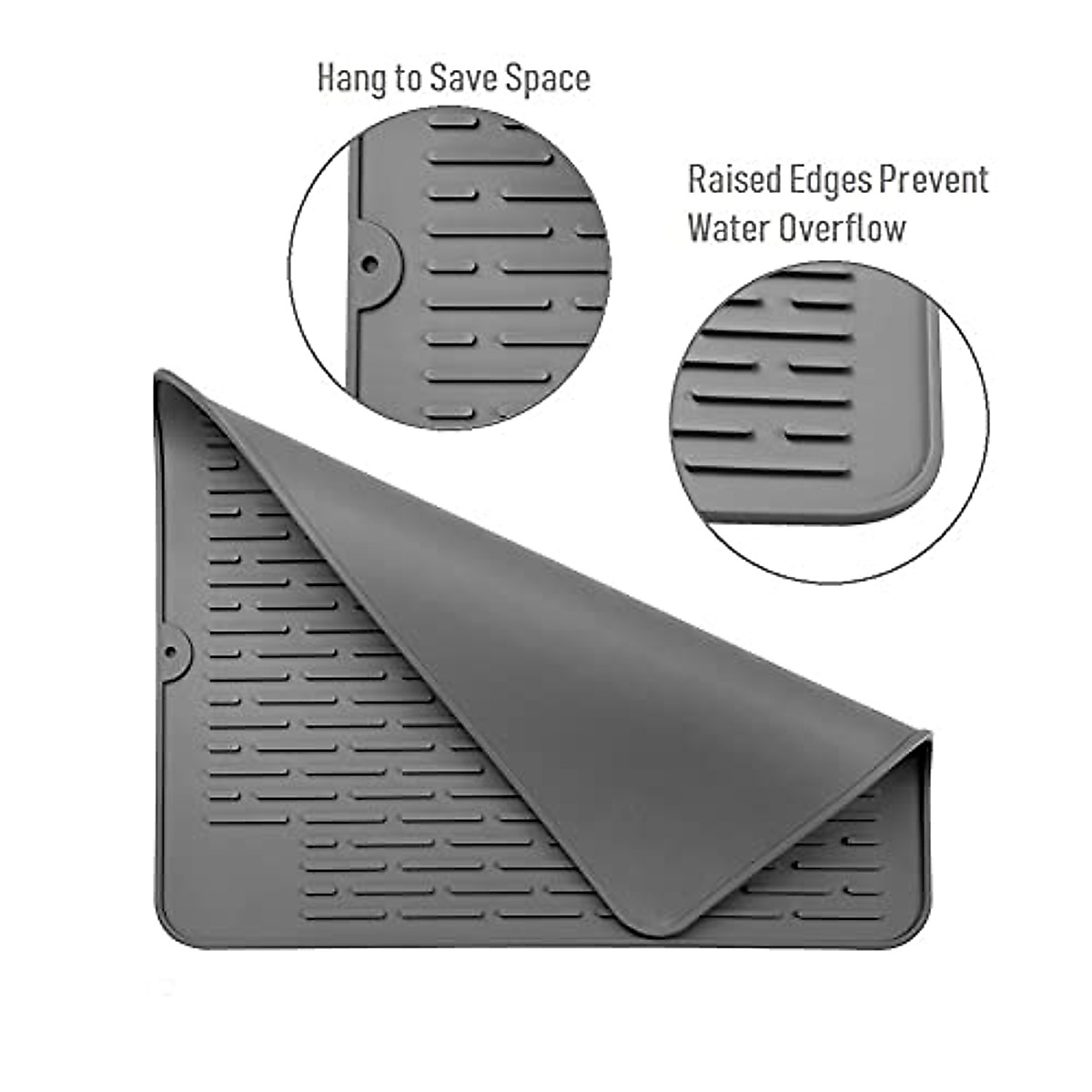 Olodeer Silicone Dish Drying Mat - 16"x12" - Kitchen Counter Mat,Dish Draining Mat,Sink Mat,Dishwasher Safe,Heat Resistant,Eco-Friendly.Dark Grey