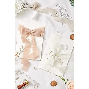 Serwalin 4 Rolls Handmade Fringe Chiffon Silk Ribbon 1.5" x 7Yd Gauze Frayed Edges Nude & White Ribbons Set 28 Yards for Gift Wrapping, Wedding Invitations, Bridal Bouquets,DIY Crafts Decor