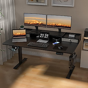 ExaDesk 63×30 Inch Electric Standing Desk with 2 Drawers, Adjustable Height Widened Stand Up Desk with Storage Shelf, Sit to Stand Ergonomic Workstation for Home Office