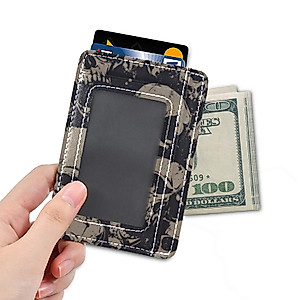 Linomo Thin leather Card Holder and Money Clip Sugar Skull Day of the Dead Wallet RFID Blocking for Men & Women