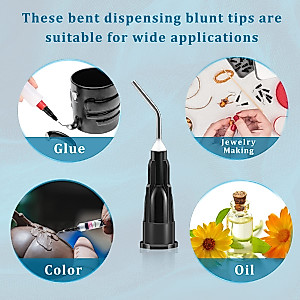 Fashionclubs Blunt Tip Dispensing Needles 20Ga,200pcs Disposale Dental Pre-Bent Irrigation Needle Tips,Black,Great for Oil or Glue Applicator