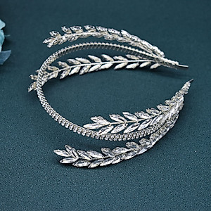 WONRLUA Rhinestone Bridal Headband, Wedding Headpiece for Bride, Wedding Hair Accessories for Brides(Silver)