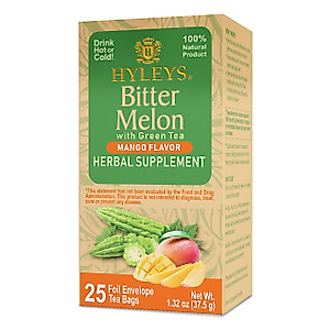 Hyleys Bitter Melon with Green Tea - Mango Flavor - 25 Tea Bags - Supports Healthy Liver Function - Herbal Supplement