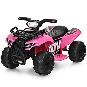 HONEY JOY Kids ATV, 4 Wheeler Battery Powered Toddler Quad with Storage Box, Horn, Music, LED Headlights, 6V Ride On ATV Toy, Gift for Boys Girls(Pink)