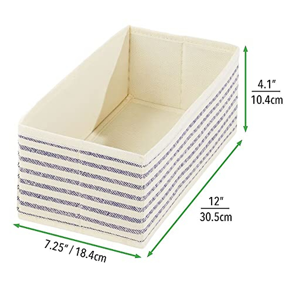 mDesign Soft Fabric Dresser Drawer and Closet Storage Organizer Bin for Bedroom - Holds Lingerie, Bras, Socks, Leggings, Clothes, Purses, Scarves, Lido Collection - 4 Pack - Natural/Blue Stripe