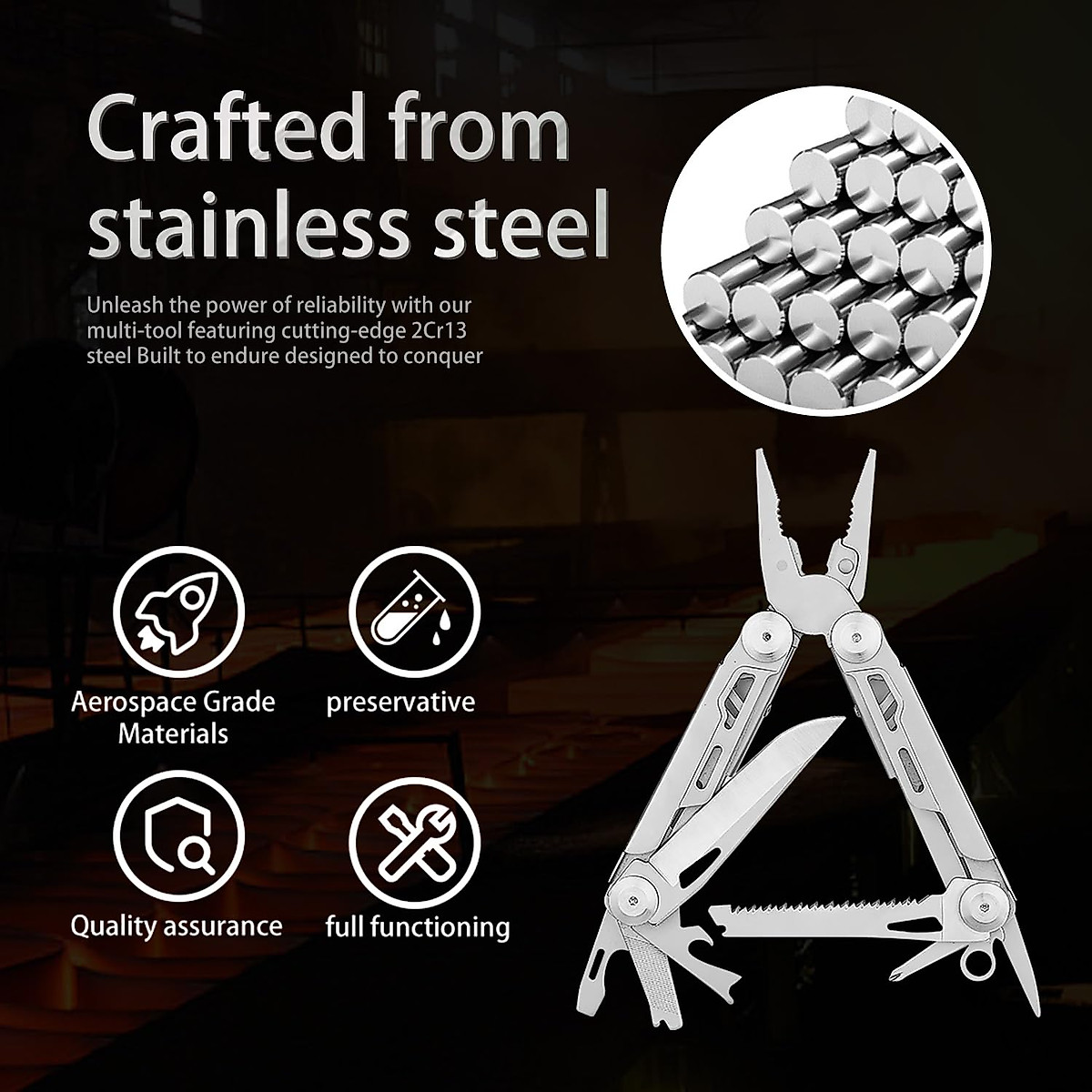 TLONER, ARES Series 15-P Pocket Size Multitool with Premium Stainless Steel Pliers, Short Dagger, Black Luxury Gift Box