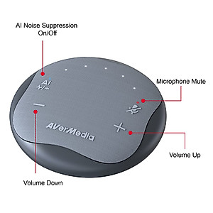 AVerMedia AS315 Portable Speakerphone Works with Zoom, Teams, Skype, USB-C Docking Station, USB Hub, Portable Conference Speaker and Microphone, AI Noise Reduction