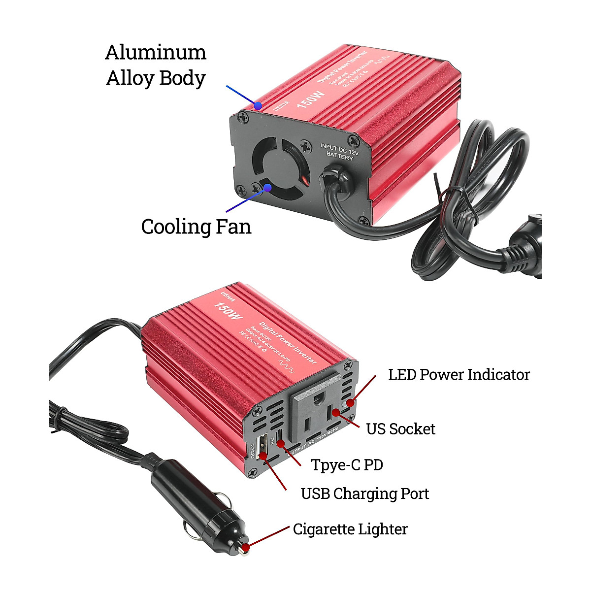 Zlirfy Car Inverter,Power Inverter,150W Car Power Inverter,Car to Outlet Adapter with USB+Type-C PD Dual Interface,Car Accessories Car Power Adapter,Car Plug Outlet Adapter