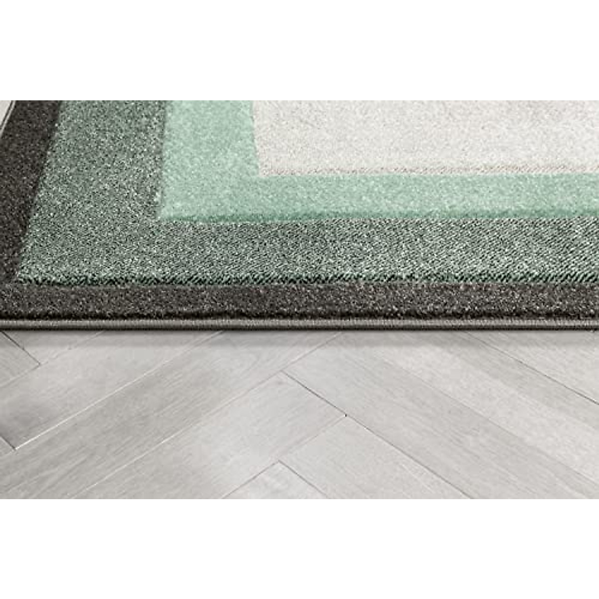 Well Woven Arian Green Solid Border Geometric Modern Area Rug 5x7 (5'3" x 7'3")
