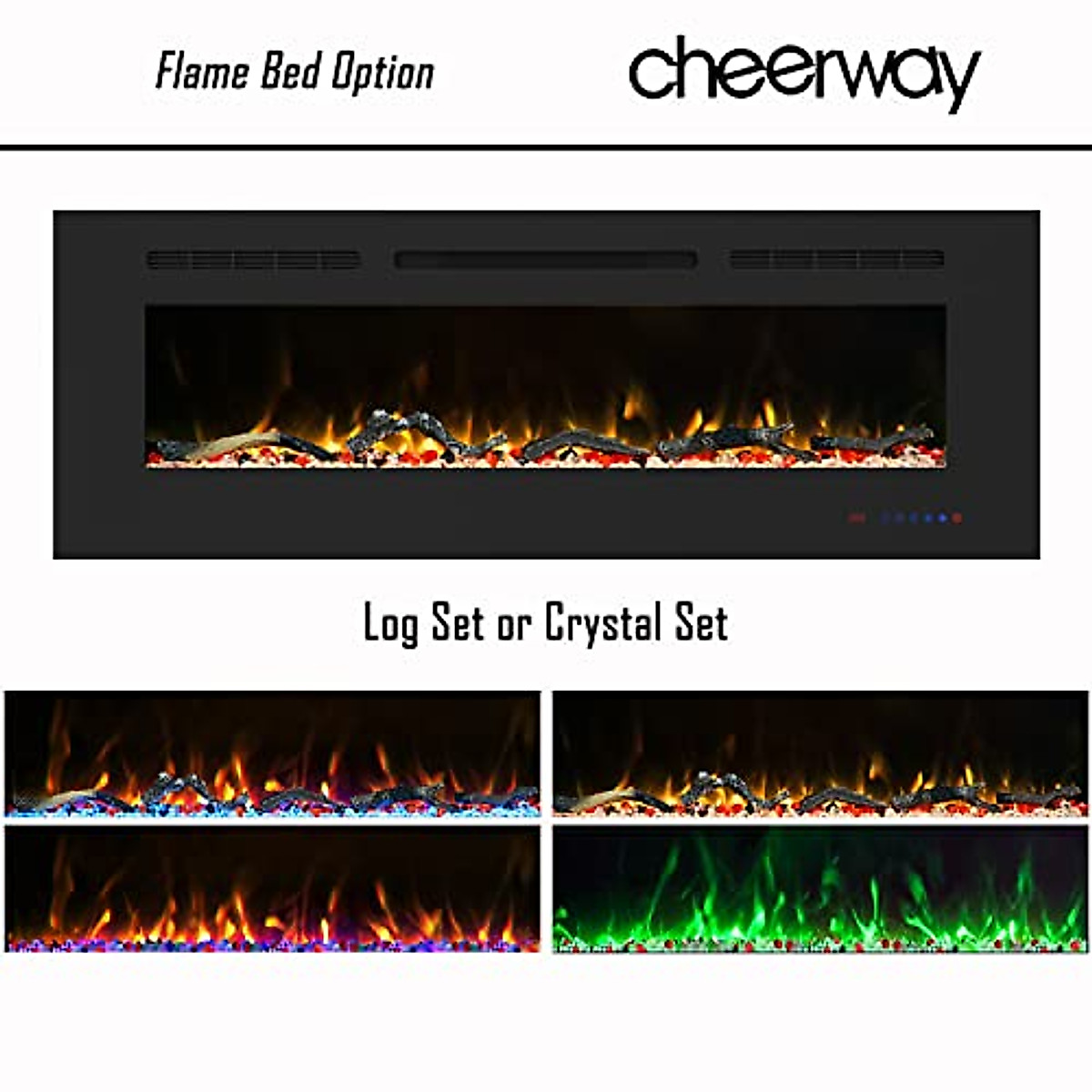 Cheerway 36 inch Wall Mounted &Recessed in Wall Electric Fireplace with Heater, Linear Wall Fireplace w/Thermostat, Adjustable Flame&Fuel Color, Remote & Touch Control w/Timer, 750W/1500W