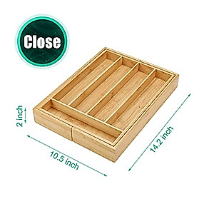 Yeekaywood Bamboo Expandable Drawer Organizer,Adjustable Design Multi-functional Silverware Storage Holder,100% Pure Bamboo,Drawer Divider Flatware Organizers for Kitchen,Bedroom