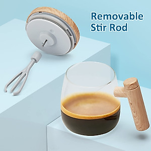 VAlinks Self Stirring Coffee Mug, Glass Electric Self Mixing Cup with Lid & Handle, 400ml Auto Self Stirring Cup To Stir Coffee, Mixed Milk, Powder for Office Home (2*AAA Battery Power)