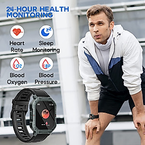 Smart Watch for Men(Answer/Make Call) Fitness Tracker Bluetooth Tactical Military Waterproof Smartwatch for Android Phones Outdoor Sports Digital Watches Heart Rate Blood Pressure Monitor Black