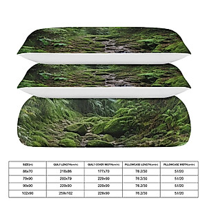 Green Forest Duvet Cover King Size - Super Soft Woodland Comforter Cover Set, 3PCS Breathable Microfiber Bedding Set with Zipper Closure