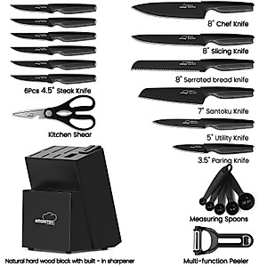 Knife Set, 21 Pieces Kitchen Knife Set with Built in Knife Sharpener Block, Dishwasher Safe, German Stainless Steel Knife Block Set, Steak Knife Sets, Elegant Black