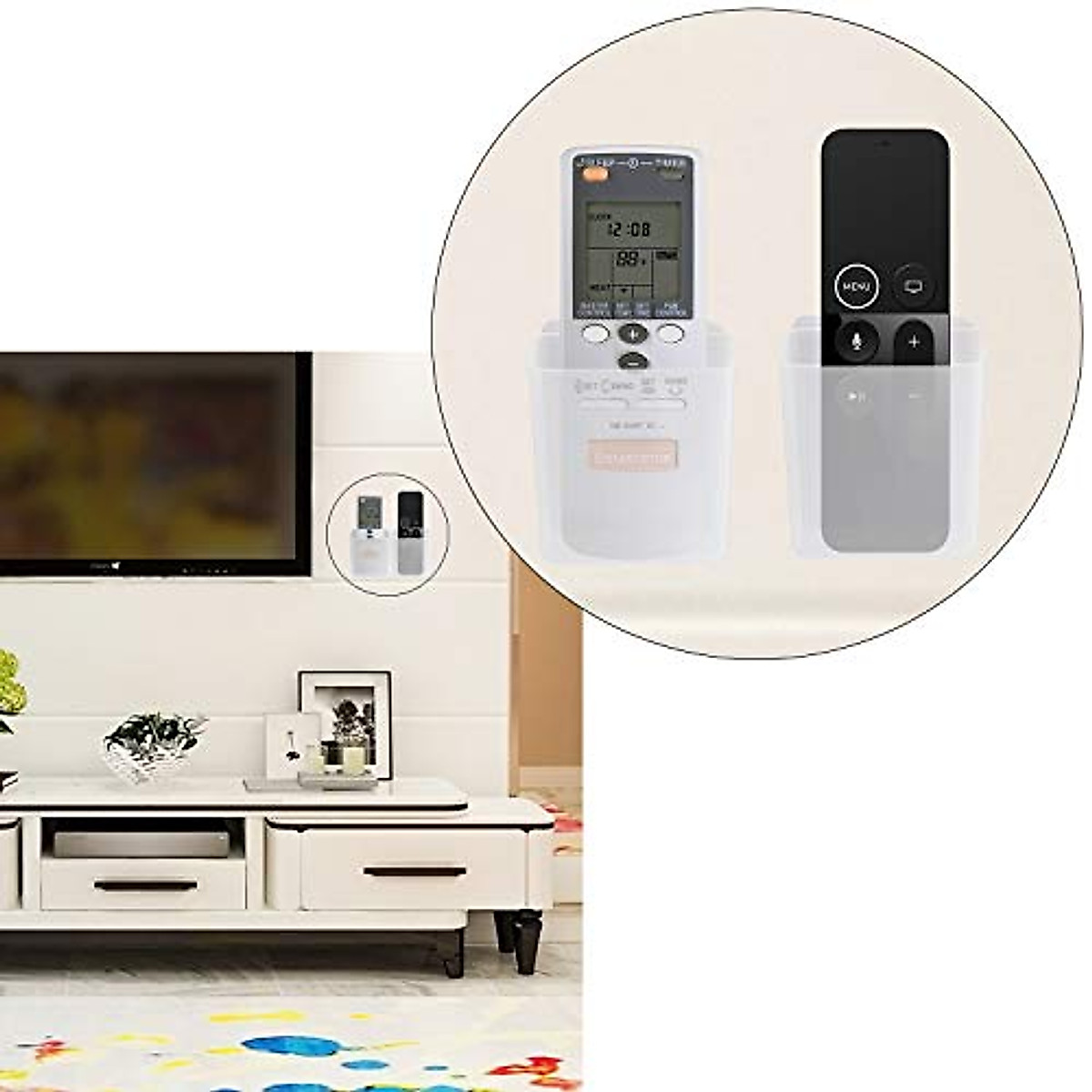 [2 Pack] Universal Remote Control Holder 7x6x3cm, Wall Mount Media Organizer - Pinowu Self-Adhesive Storage Box, Office Supply Accessories