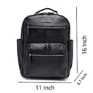 Teakwood Genuine Leather Backpack 15.6 inch Travel Laptop Bag Casual Shoulder Vintage Daypack For Men and Women (Black)