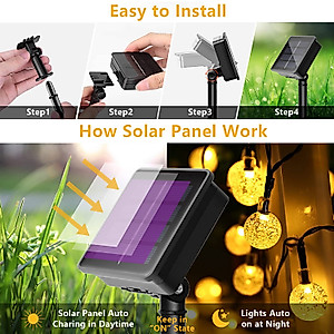 ITICdecor Solar String Lights Outdoor 20 LED Crystal Globe Light Outdoor Waterproof Decorations Solar Powered Patio Lights for Garden Parterre Terrace Decor (Warm White)