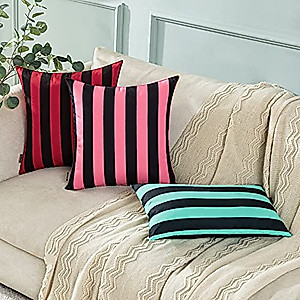 MIULEE Pack of 2 Decorative Pillow Covers Striped Waterproof Throw Pillow Cases Outdoor Mordern Cushion Cases for Patio Spring Summer Couch Bench Garden 12x20 Inch Teal