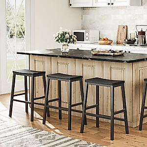 HOOBRO Bar Stools, Set of 2 Bar Chairs, 23.6 Inch Saddle Stools, Kitchen Counter Stools with Footrests, Industrial Stools for Dining Room, Kitchen, Counter, Bar, Black BB02MD01