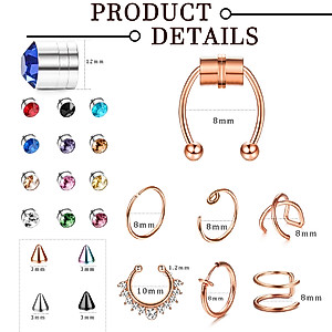 ORAZIO Fake Nose Ring - Stainless Steel Fake Nose Rings for Women Small Faux Septum Nose Ring Stud CZ Lip Ring Stud Nose Cuff Cartilage Earring Small Non Piercing Nose Ring Faux Piercing Jewelry