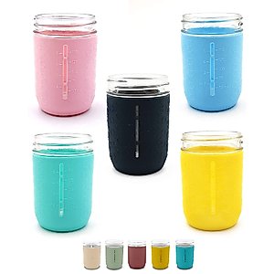 minliving Silicone Mason Jar Sleeve, Kids Cup Holder 5 Pack Value Combo Anti-slip protection - Fits 8oz REGULAR mouth Jelly Canning, Ball and Kerr Jars (5, Multicolor) (Colorful Combo)