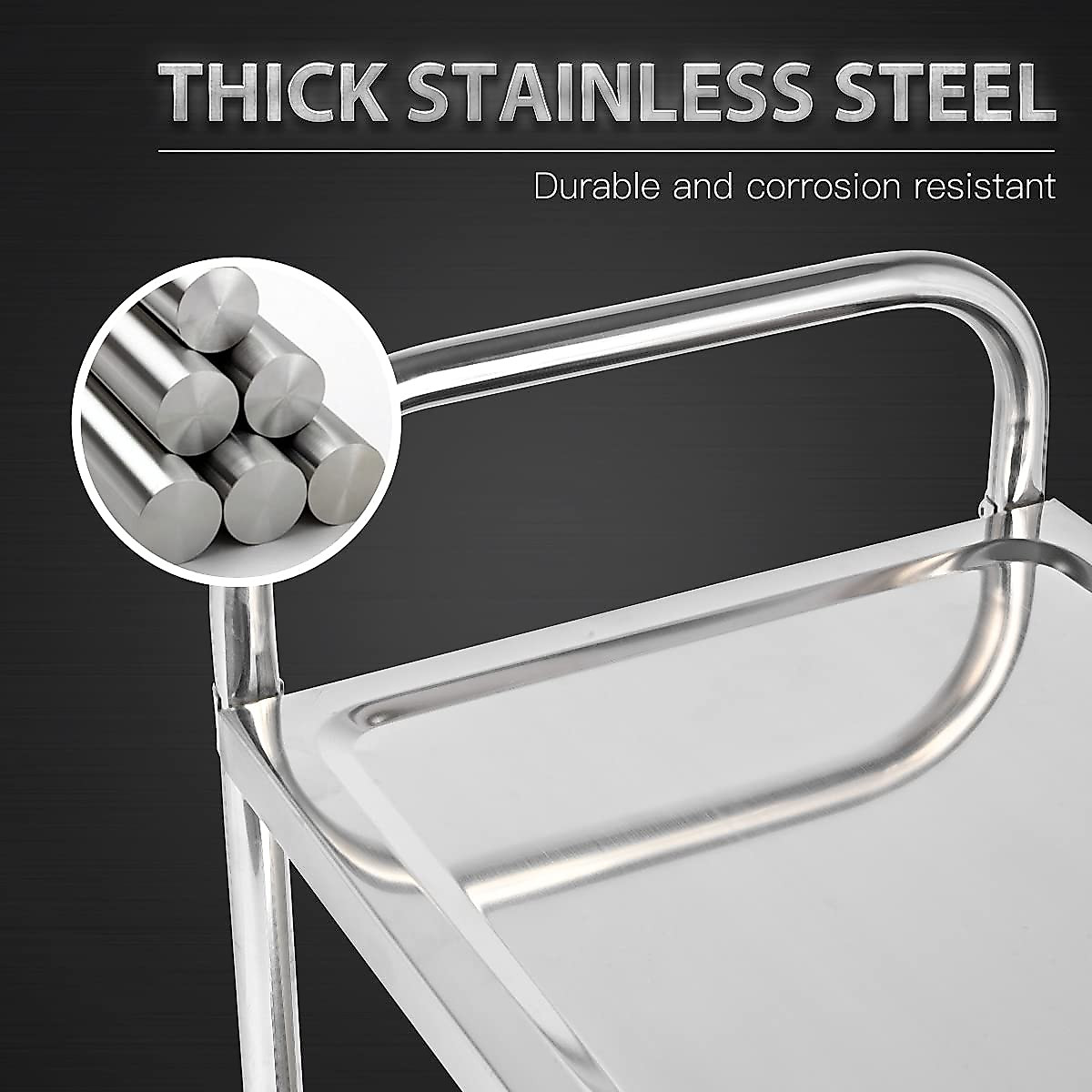 Amarite 3 Shelf Stainless Steel cart，420 lbs，1MM Thick，Serving cart with Wheels, Household, Service Trolley,360°Rotation Storage Shelf with Locking Wheels（29.5*15.8*37.4）'' Stainless Utility cart.