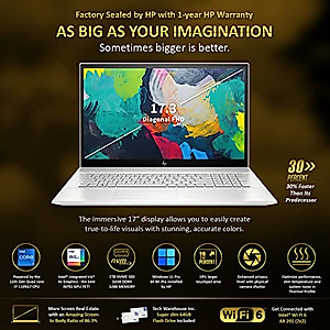 HP Envy 17T 2022 Laptop, i7-1195G7 11th gen, 32GB RAM, 1 TB NVMe SSD, 17.3" FHD Touch, Thunderbolt 4, Win 11 PRO, WiFi 6, B&O Audio, USB-A, Intel Xe Graphics, Silver, 64GB Tech Warehouse Flashdrive