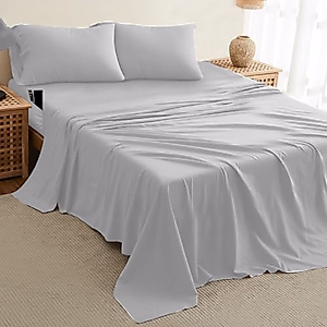 DREAMCARE Full Size Sheets - Cooling Bed Sheets - 4pcs Set - up to 15" Deep Pocket Full Sheet Set - Sheets Full Size Bed - Soft & Long Lasting 100% Fine Brushed Polyester with Side Pocket - LightGray