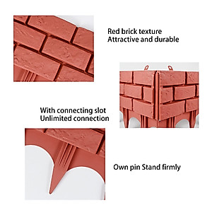 DNIEBW Garden Lawn Edging Set 6PCS Garden Border Edging Plastic Fence Plant Border Imitation Stone Brick for DIY Decorative Walkways Flower Bed & Grass Garden Border Edging - Red