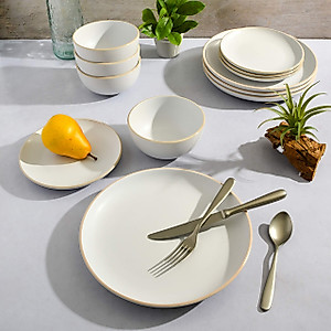 Gibson Home Rockaway Round Stoneware Dinnerware Set, Service for 4 (12pcs), White
