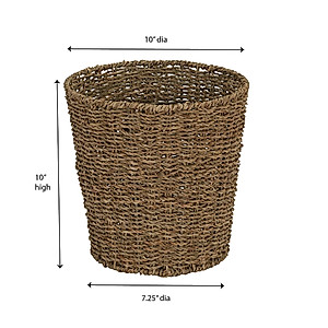 Household Essentials ML-5692 Woven Seagrass Wicker Waste Bin - for Bathrooms and Bedrooms - Natural,Brown,Small