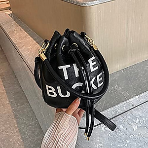 The Bucket Bag for Women, Small Leather Bucket Bag Purse, Crossbody/Handbag/Hobo Bag(7.9 * 7.9 * 8.3in) (Black)