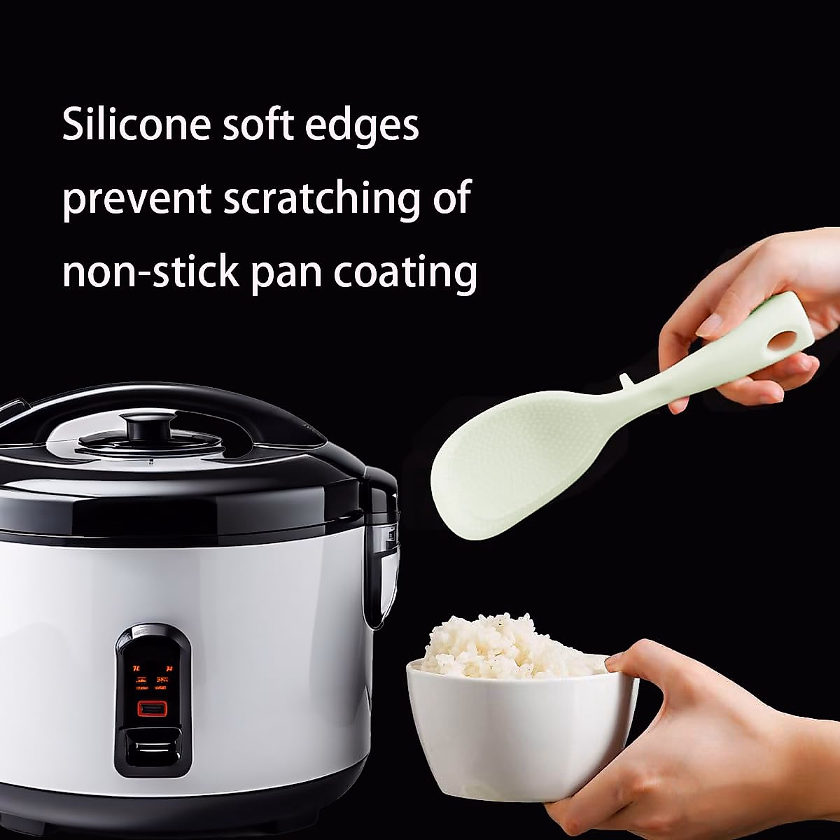 Minchsrin 2Pcs of Silicone Rice Ladle Rice Serving Spoon Easy To Clean Rice Spoon for Electric Rice Cooker Rice Paddle for Kitchen (Cream)