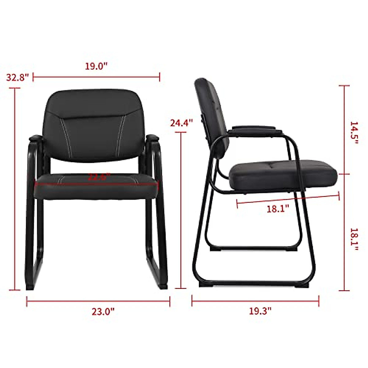 CLATINA Office Reception Guest Chair with Bonded Leather Padded Arm Rest Ergonomic Guest Chair with Sled Base for Waiting Conference Room Black 4 Pack