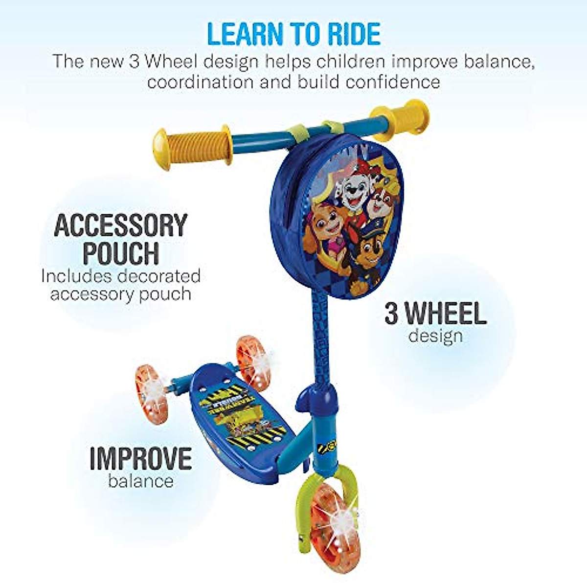 PlayWheels Paw Patrol 3-Wheel Scooter w/Light Up Wheels, Chase