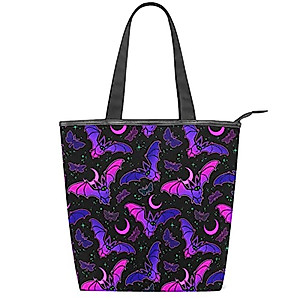 MNSRUU Canvas Tote Bag Aesthetic Purple Bat Gothic Shoulder Bag for Women Work Tote Handbag Shopping Purses and Handbags
