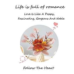 Auntroen Fake Flower Poppy Flower Leaf Combination Real Touch Latex Silk Fabric Artificial Flower, Kitchen Home Garden Party Wedding Decoration (Sunset+Pink) (B502)