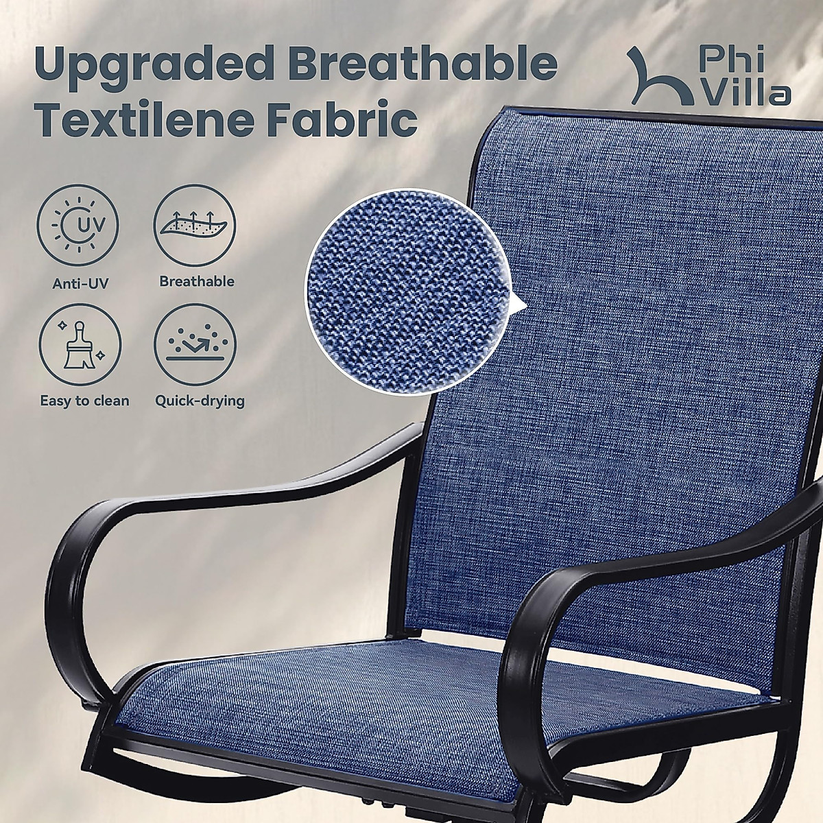 PHI VILLA 8 Piece Patio Dining Set with 13ft Patio Umbrella (Navy Blue), 6 Outdoor Swivel Dining Chairs & 1 Large Metal Dining Table with 1.57" Umbrella Hole, for Lawn Garden Backyard