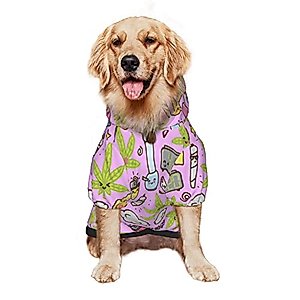 Large Dog Hoodie Weed-Pot-Cannabis-Funny Pet Clothes Sweater with Hat Soft Cat Outfit Coat Medium