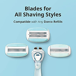 Dorco EVE 5 Razors for Women for Extra Smooth Shaving (1 Razor Handle, 6 Pcs Razor Blade Refills), 5 Curved Blades with Flexible Moisture Bar, Womens Razors for Shaving with Aloe Vera Moisture Bar, Interchangeable Cartridge for Sensitive Skin, Stocking St