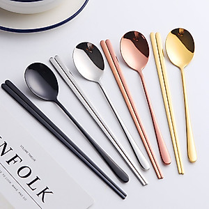 Buyer Star 4 Set Chopsticks Spoon Set, 4 Color Reusable Metal Stainless Steel Korean Chopstix Spoon Set Christmas Gift