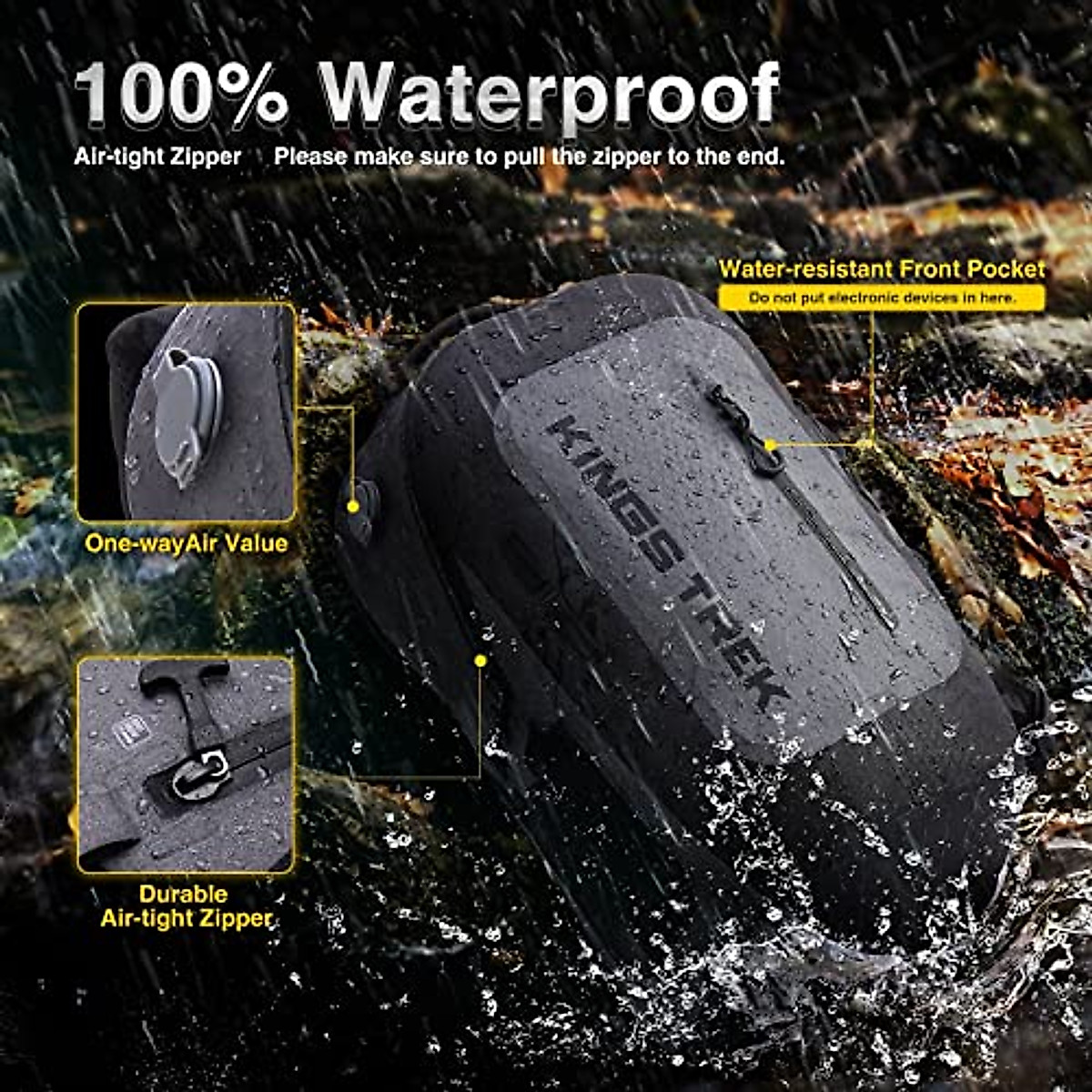 KINGS TREK Dry Bag, TPU Waterproof Backpack with Airtight Zipper, 20L Floating Waterproof Pack with Phone Case (Grey, 20L)