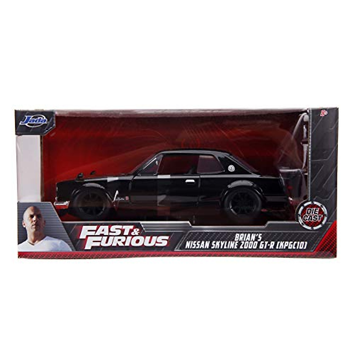 Jada Toys Fast & Furious 1:24 Brians's Nissan Skyline 2000 GT-R Die-cast Car, Toys for Kids and Adults (JA99686) , Black