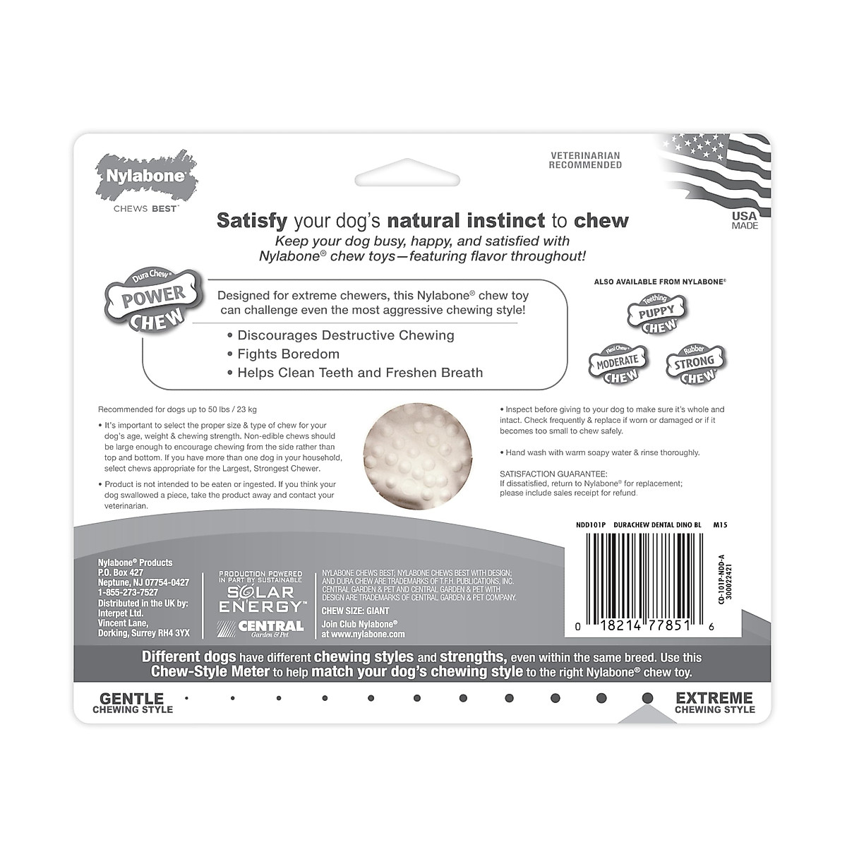 1 Pack Nylabone Durable Dental Dinosaur Chew Toy (Dinosaur Shape Varies), Large