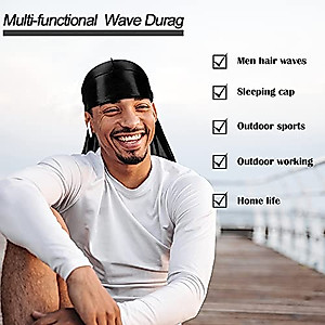 DACKRITO 2 Pieces Silky Durag Pack for Men Women, Premium Satin Doo Rag Headwrap with Long Tail for 360 Waves