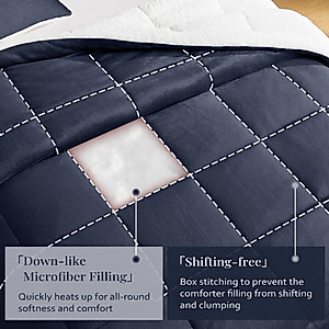 Basic Beyond Twin Comforter Set - Micromink Fleece Sherpa Comforter for Twin Bed, Soft and Warm Twin Bedding Comforter Set for Girls and Boys in Winter, Navy, 64"x88"