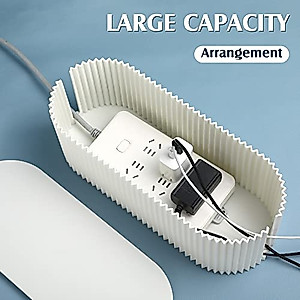 2 Pcs Cable Management Box Cord Organizer Box Cord Box Hider with 46 Pcs Cable Management Kit, Wire Box for Power Strips, Surge Protectors, Desk, TV Computer Wires, Home Office (White)