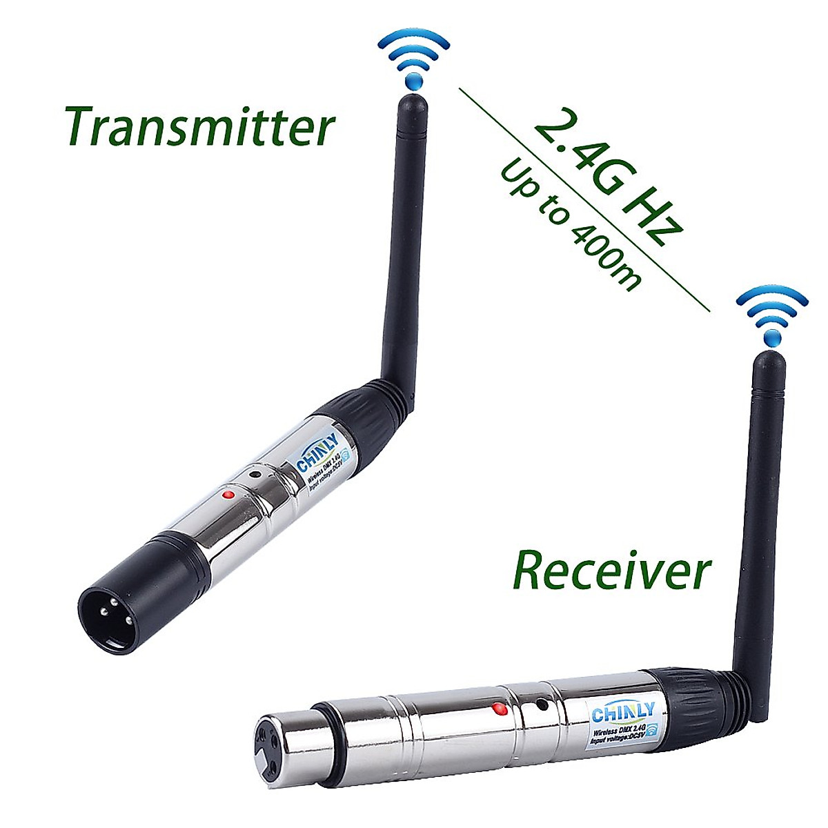 CHINLY 8pcs 2.4G DMX512 Wireless 1 Male Transmitter & 7 Female Receivers Control for Stage PAR Party Light